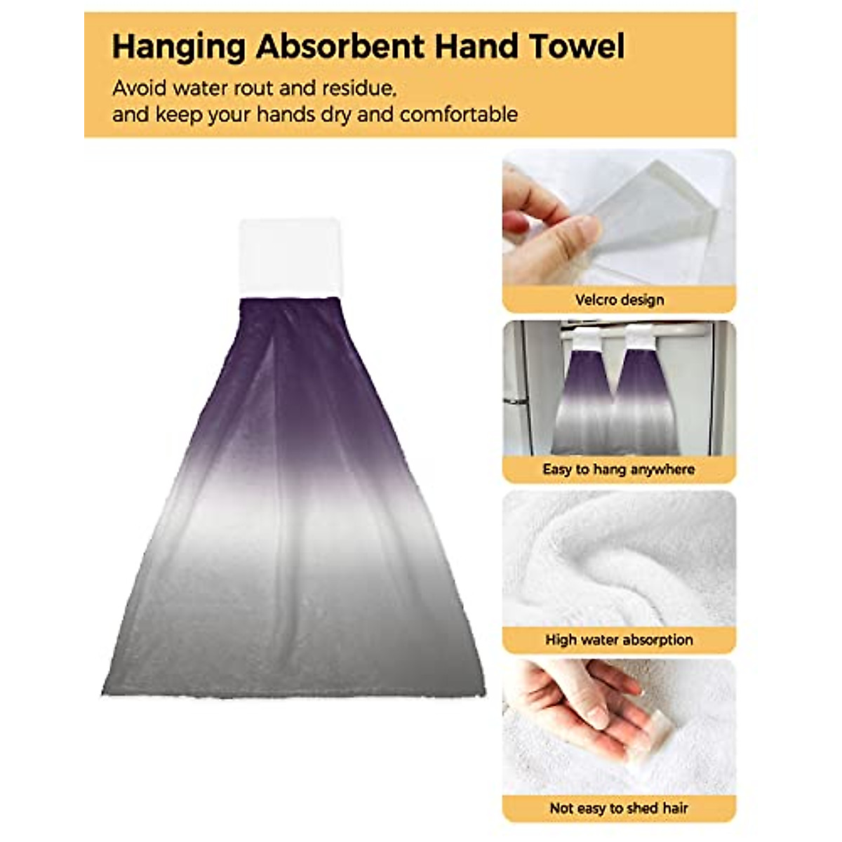 Stove Towels Hanging Kitchen Towels with Loop Deep Purple Gradient to Gray Absorbent Soft Tie Towels for Kitchen Bathroom Toilet Home 1 Pcs