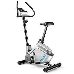 Goplus Magnetic Stationary Upright Exercise Bike, Indoor Cycling Bike w/ 8-level Resistances, LCD Monitor, Pulse Sensor, Pad Holder, Workout Circuit Fitness Bike for Home Cardio Training