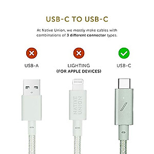 Native Union Type-C Desk Cable – USB-C to USB-C 8ft Ultra-Strong Non-Slip Charging Cable with Anchor Weight Compatible with iPhone 16, 15, MacBook Pro 13" M1/ M2, Air 13"/15", Surface Go 3 (Sage)