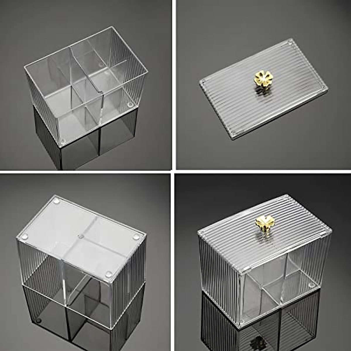 Hipiwe Acrylic Q-tip Holder with Lid- 3 Sections Bathroom Dispenser Jar Cotton Ball and Swab Organizer Plastic Apothecary Jar Makeup Storage Canister Box for Cotton Rounds Pads Floss