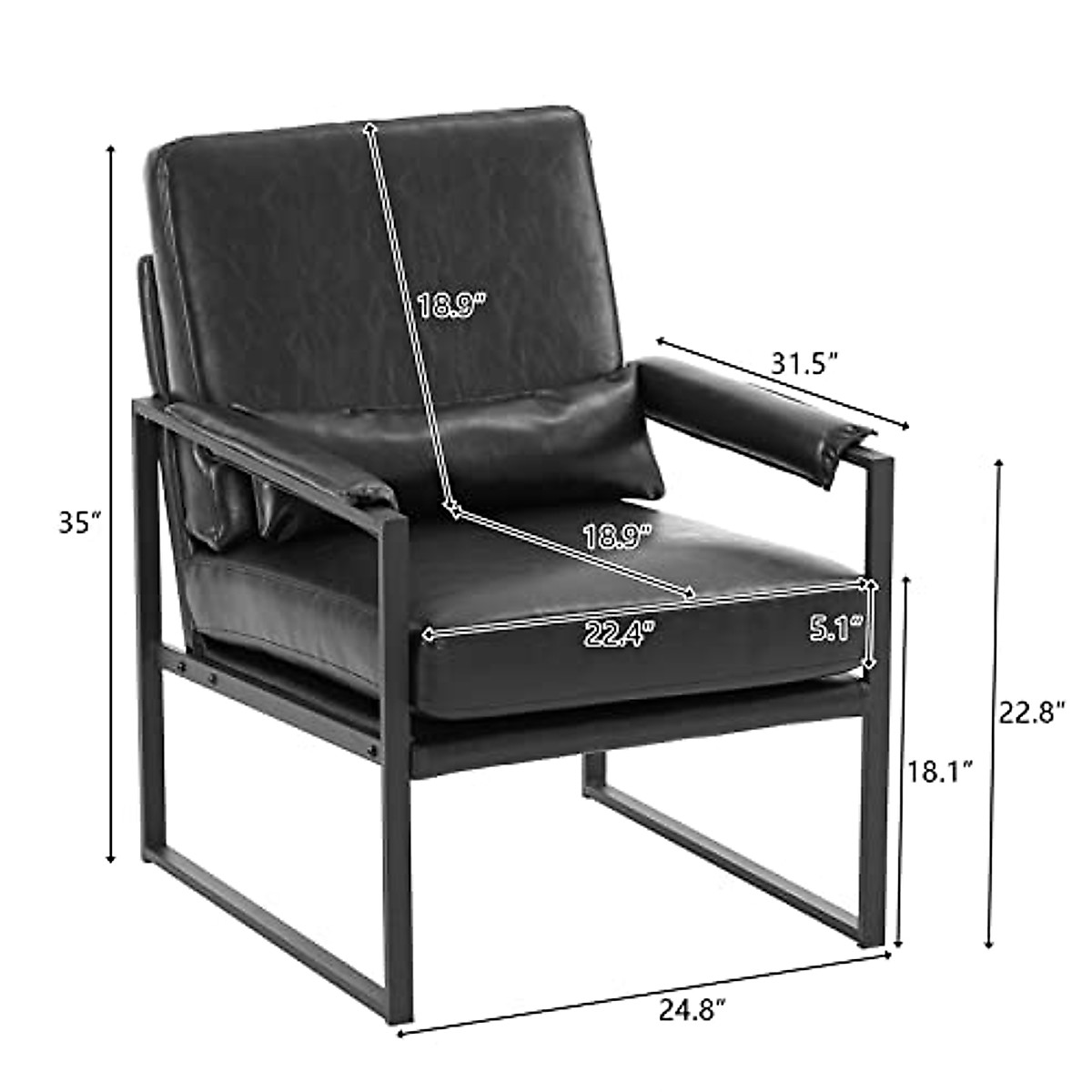 Black Office Guest Chair Reception Chair for Office Reception Lobby PU Leather Waiting Room Chair Reception Chair with Pillow, Leather Office Desk Guest Chair for Lobby Conference Room, 68 x81 x 88cm