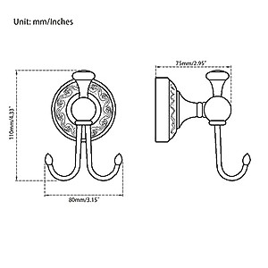 Leyden Oil Rubbed Bronze Towel Hooks, Antique Robe Hooks Brass Coat Double Clothes Hanger for Bathroom