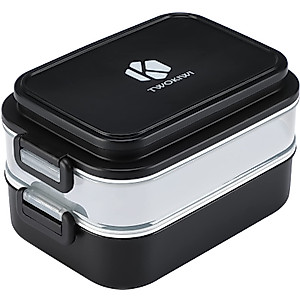 TWOKIWI Bento Box Adult Lunch Box – Lunch Containers for Adults/Kids – 7 Cup Bento Lunch Box with 3 Compartments & Fork, Microwave,Dishwasher & Freezer Safe (Classic Black)