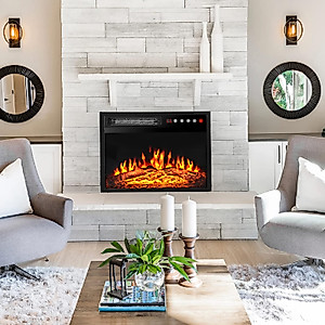 BOSSIN 18 Inch Electric Fireplace Insert with LED Realistic Flame,Small Recessed Fireplace Heater with Touch Screen&Remote Control,Portable Compact Fireplace with Adjustable Flame, Timer 750/1500W