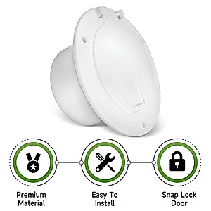 Porscan RV 5 Inch Round Electric Cable Hatch for 30 and 50 Amp Cords, RV Power Cord Cable Hatch Cover Compatible with Coleman Jayco Pop-Up Camper Travel Tent Trailer Motorhome (White)