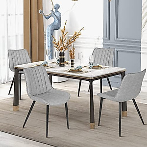 AVAWING Dining Chairs Set of 4, Mid Century Modern Dining Chairs, Faux Leather Upholstered Chair with Metal Legs, Armless Leisure Kitchen & Dining Room Chairs, Grey