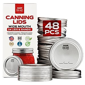 48Pcs/24Sets Wide Mouth Canning Lids and Rings – Create Airtight Seals on Mason Jars to Preserve Food for Meal Prep & Emergency Food Storage – 3.4 In. Metal Lids and Bands with Silicone Seals – Canning Supplies by FORJARS