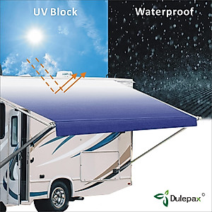 Dulepax RV Awning Fabric Replacement(10'2" Fabric) Heavy Duty 16oz Vinyl Fabric -Camper Awning Replacement Universal Replacement RV Awnings for All Awning Brands-Senior Fade Blue