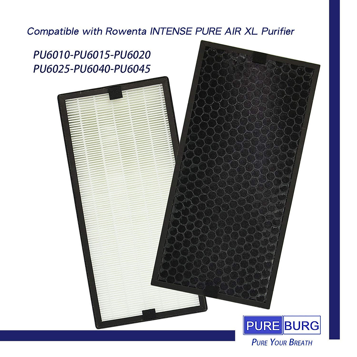 PUREBURG Replacement HEPA Filter Kit Compatible with Rowenta Intense Pure AIR XL Air Piurifiers PU60XX Series PU6010 PU6015 PU6020 PU6025 PU6040 PU6045 Part # XD6077U0 XD6061 XD6066
