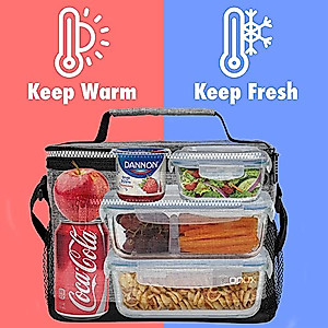 opux Insulated Lunch Box Men Women, Lunch Bag for Work School, Leakproof Soft Cooler Tote Adult, Large Lunch Pail Kids Boys Girls, Picnic Beach Food Bag with Shoulder Strap, Heather Grey