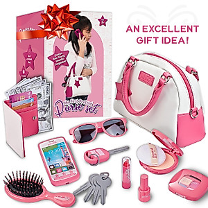 Play Purse for Girls and Toddlers - Little Girls Toys Pretend Play Accessories: Toy Phone, Wallet, Credit Cards, Keys, Pretend Makeup for Role Playing Toys for Girls Ages 3 4 5 6 7 8 Years and Up