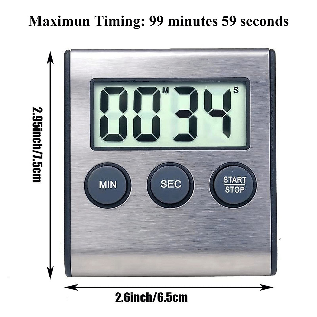 Kyzistn Kitchen Timer, Digital Kitchen Timer Magnetic Countdown Kitchen Timer with Loud Alarm Stainless Steel Timer for Kitchen Cooking, Baking,Sports Games