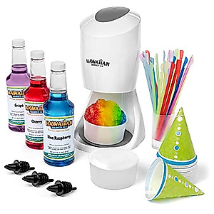 Hawaiian Shaved Ice S900A Shaved Ice and Snow Cone Machine with 3 Flavor Syrup Pack and Accessories