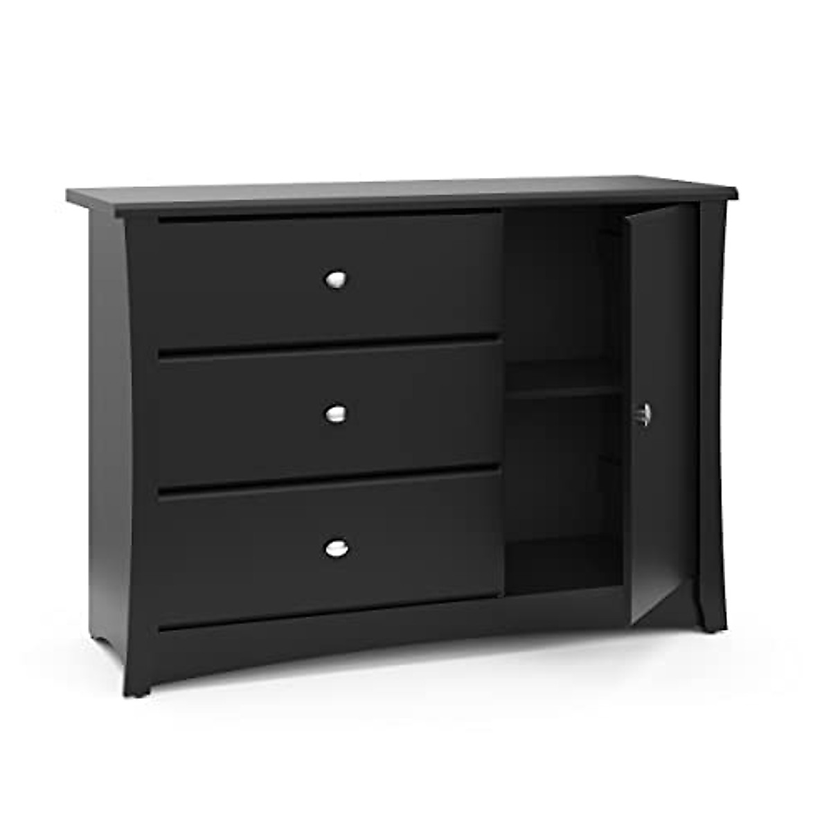 Storkcraft Crescent Dresser, 3 Drawer Combo, Black