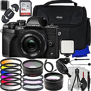 Ultimaxx Advanced Bundle + Olympus OM-D E-M10 Mark IV Mirrorless Camera with 14-42mm EZ Lens (Black) + SanDisk 64GB Ultra SDXC, LED Light Kit, 6PC Gradual Color Filter Kit & Much More (32pc Bundle)
