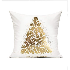 All Smiles White Gold Christmas Decorations Throw Pillow Covers 18X18 Set of 4 Winter Xmas Navidad Home Holiday Décor Velvet Cushion Cases for Sofa Tree Snowflake Reindeer