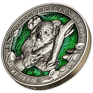 2022 DE Colours of Wildlife PowerCoin Australian Koala 3 Oz Silver Coin 5$ Barbados 2022 Antique Finish