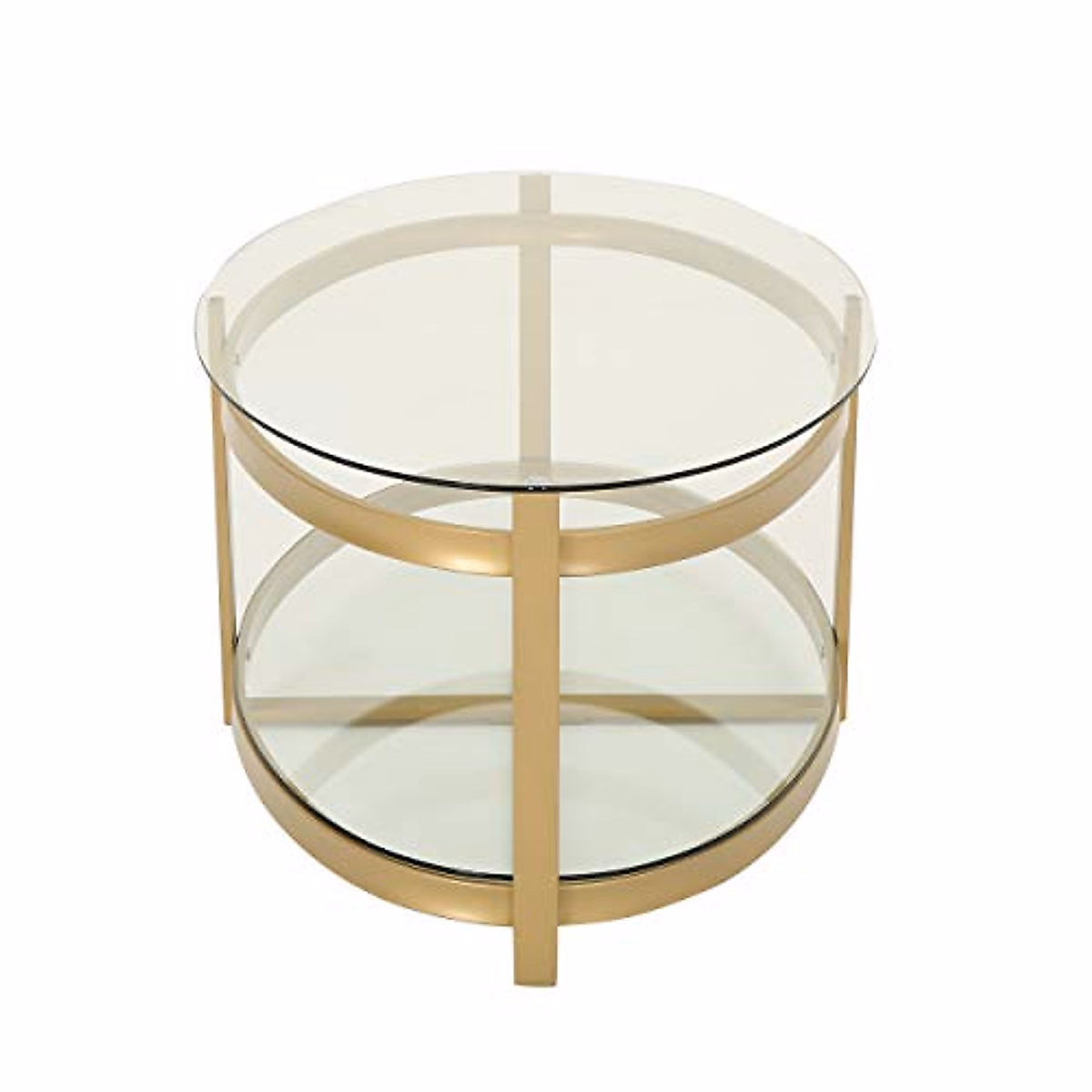 Christopher Knight Home Bell Tempered Glass Coffee Table | Round | Modern | Brass Finish, Clear