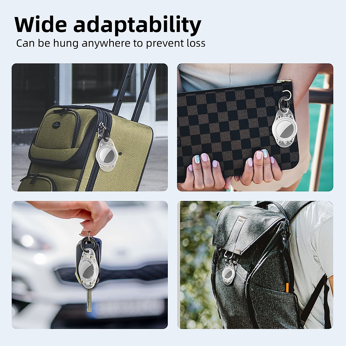 2 Pack Waterproof AirTag Holder Keychain,Clear Air Tag Case with Loop Key Ring and Striple for Tracker,Dog Collar, Luggage, Keys, Full Body Anti-Scratch Protective