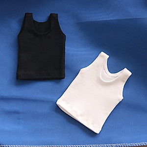 SSbeauty M 1/6 Custom Scale T-Shirt Sleeveless Vest Clothes for 12" Male & Female Action Figure Doll Clothes Toy (Black + White)