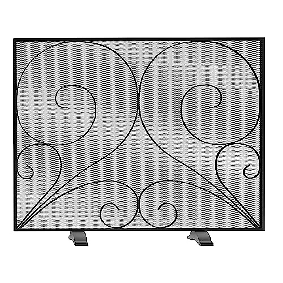 Fire Beauty Single Panel Fireplace Screen Handcrafted Solid Wrought Iron Mesh, Heat-Resistant Fire Spark Guard for Fireplace-Black