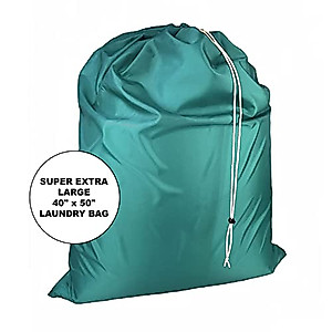 Super Extra Large Heavy Duty 100% Nylon Laundry Storage Bag, H U G E size: L 40" x H 50", Laundry Bag with Locking Closure Drawstring, Machine Washable, XXL Organizer Bag. Made in USA (GREEN)