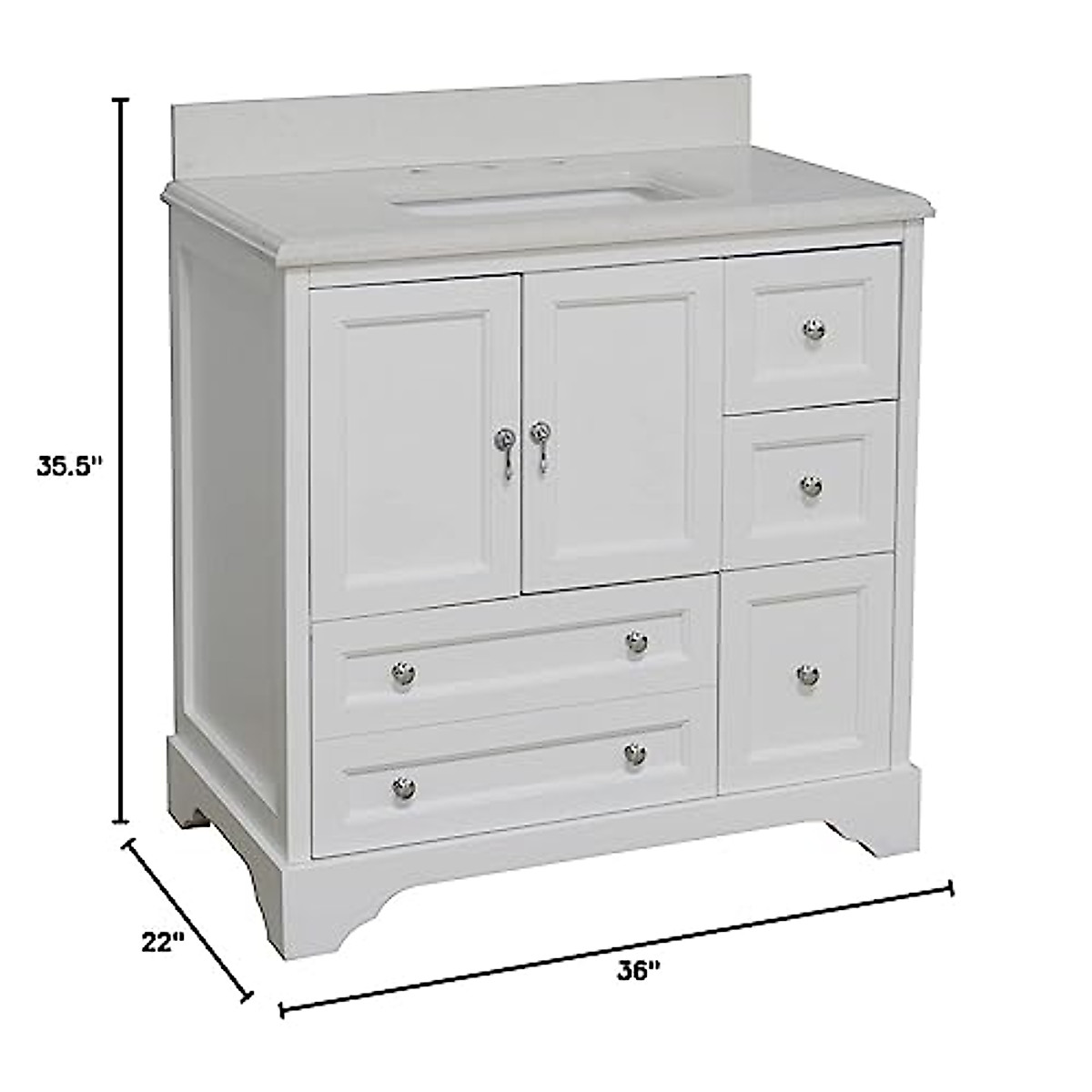 Madison 36-inch Bathroom Vanity (Quartz/White): Includes White Cabinet with Stunning Quartz Countertop and White Ceramic Sink