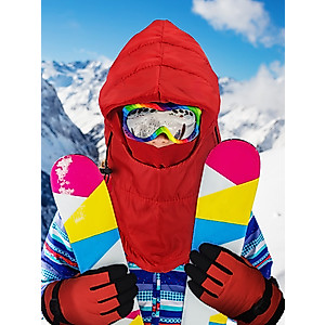 Kids Winter Windproof Waterproof Hat and Ski Snowboard Gloves, Breathable Lined Winter Cold Weather Gloves Unisex Children Heavyweight Balaclava, Ski Mask Thick Warm Fleece Face Cover for Kids Unisex