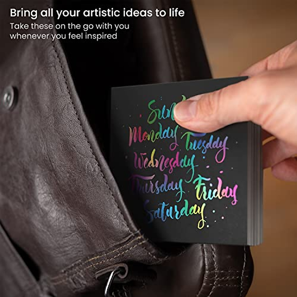 Arteza Scratch Paper, Set of 202 Notes, 3.5 x 3.5 Inches, 200 Rainbow and 2 Gold-Foil Star Backgrounds, Includes 2 Scratchers and 2 Sharpeners, Art Supplies for Craft and DIY Projects