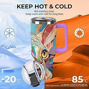 Sphynxs Cat Print 40 Oz Car Cup Stainless Steel Travel Mug Leak-Proof Insulated Tumbler with Handle Violet-style