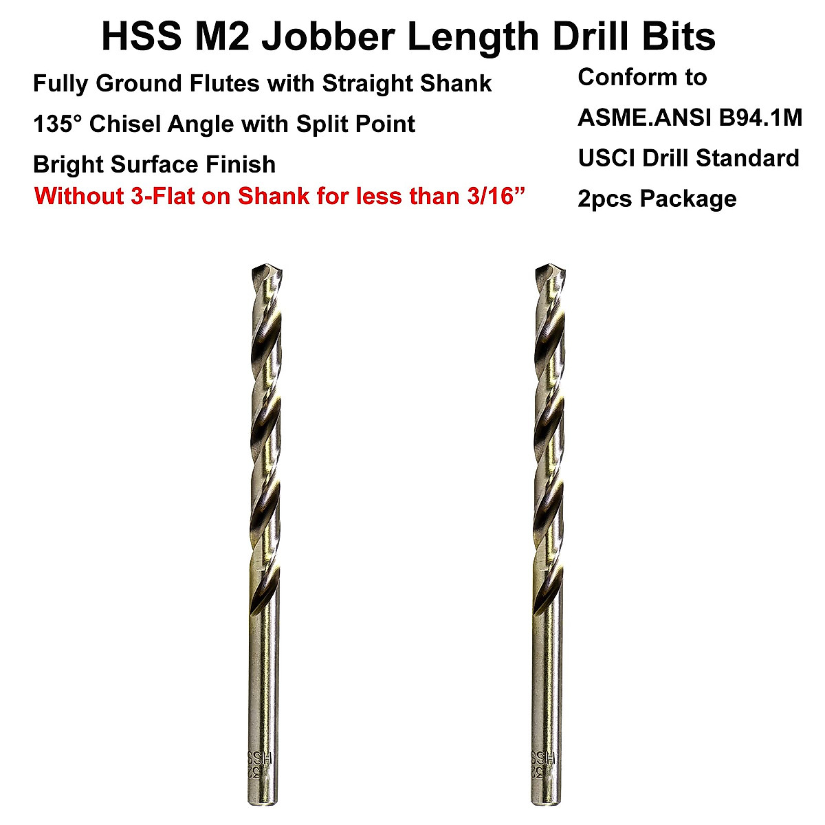 MAXTOOL 9/64" 2pcs Identical Jobber Length Drills HSS M2 Twist Drill Bits Fully Ground Bright Straight Shank Drills; JBF02W13R09P2