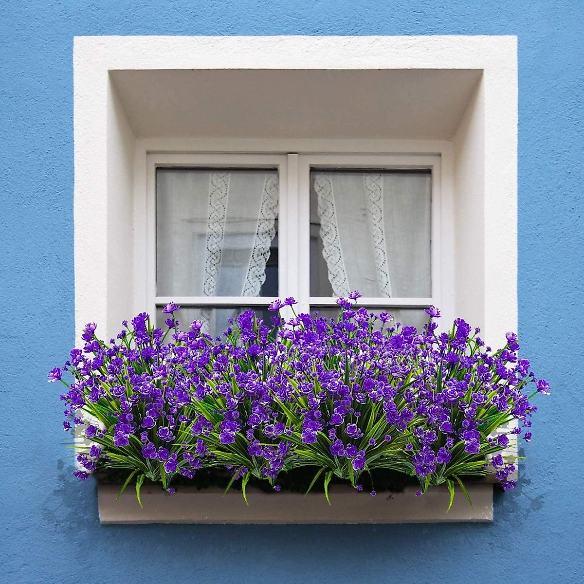 Molioon 8 Bundles Artificial Flowers Outdoor UV Resistant No Fade Faux Plastic Plants Fake Shruns for Garden Porch Home Wedding Window Decor (Purple-1)