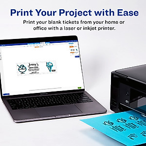 Avery Printable Tickets, Bright Blue Colored Cardstock, 1.75" x 5.5", Laser/Inkjet, 250 Tickets (16436)
