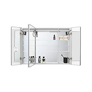 AQUADOM Signature Royale Bathroom Led Lighted Medicine Cabinet Defogger Integrated LED 3X Magnifying Mirror Electrical Outlet with USB 3 Doors 48in x 30in x 5in
