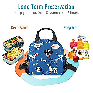 YCGRE Kids Blue Lunch Bag with Dog Design, Polyester, 10 x 6.5 x 8.9 in