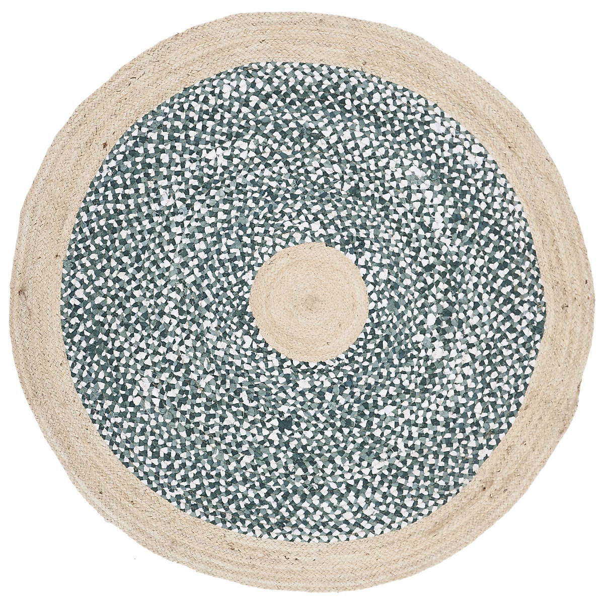 SAFAVIEH Cape Cod Collection 6' Round Light Blue / Natural CAP210M Handmade Braided Jute & Cotton Area Rug