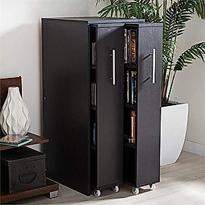 Baxton Studio Lindo Wood Bookcase with Two Pulled Out Doors Shelving Cabinet, Dark Brown