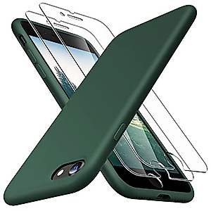 TOCOL 3 in 1 for iPhone SE Case 2020/2022, iPhone 8/7 Case, with 2 Pack Screen Protector, Slim Liquid Silicone Shockproof Phone Case 4.7 Inch, [Anti-Scratch] [Drop Protection], Alpine Green