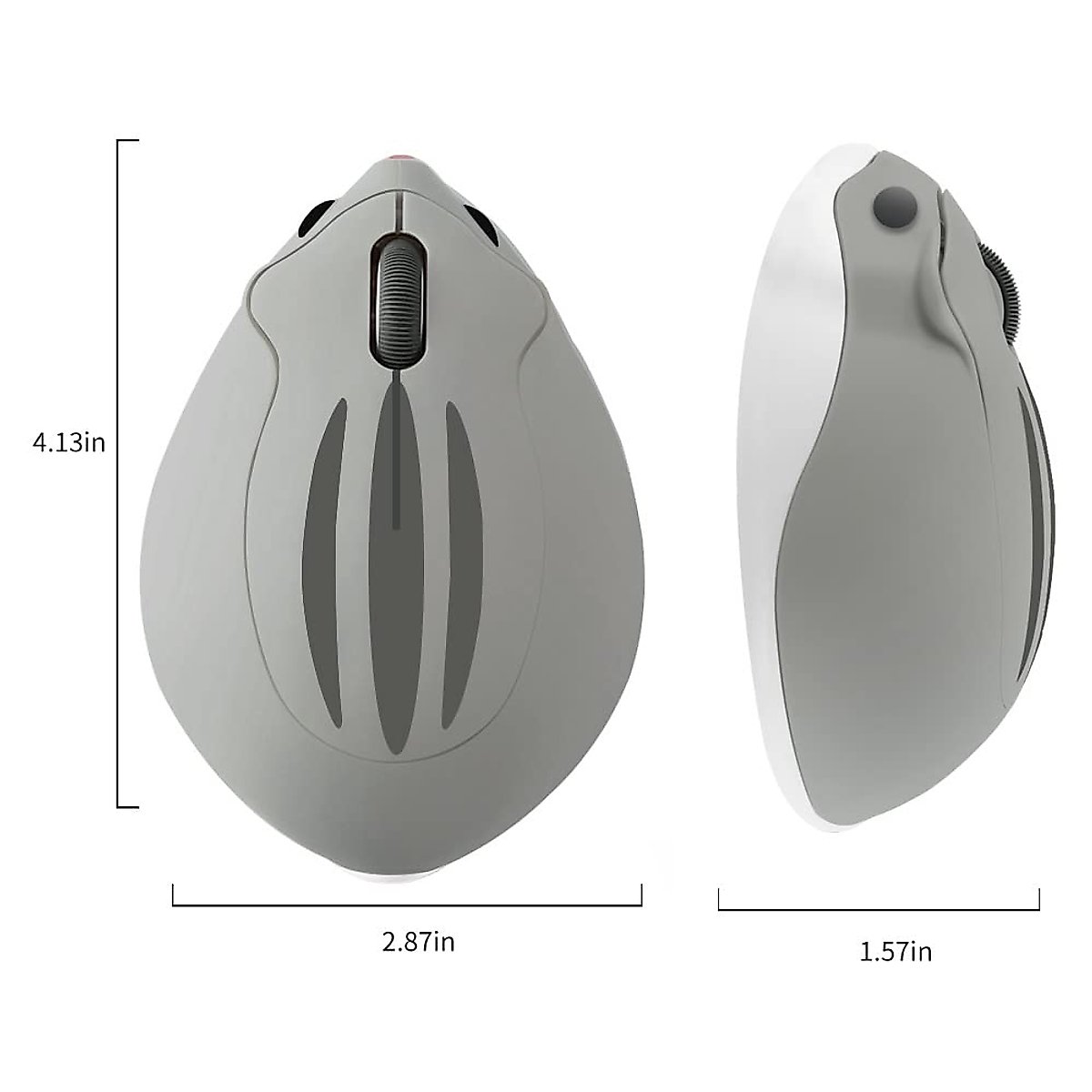 Bluetooth 5.1 Wireless Mouse,No Receiver Inside,Cute Animal Hamster Shape,M Size Silent Click Compatible with Android Tablet/MacBook/Chrome/Microsoft Surface/Windows 8.1 Above, Gray