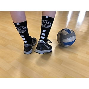 MadSportsStuff Volleyball Logo Crew Socks (Black/Neon Pink, Medium)