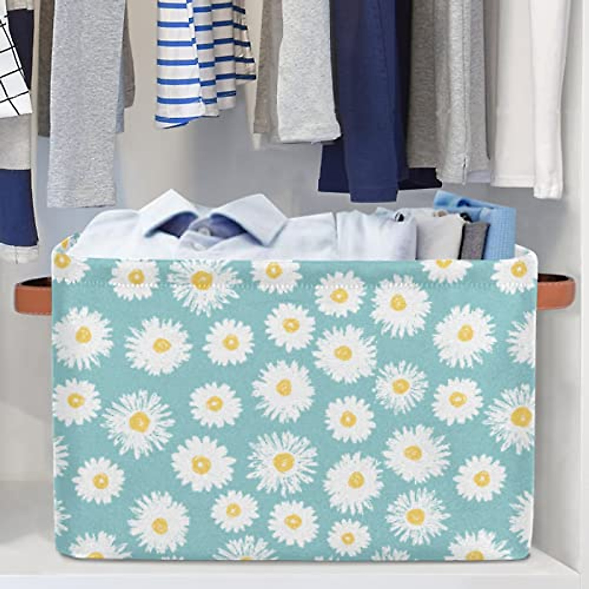 AUUXVA Little Daisy Storage Baskets Cube Storage Boxes Bins Collapsible Laundry Baskets for Nursery Shelf Bedroom Bathroom Toy Organizer 1PC