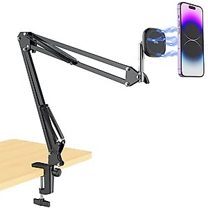 UURIG Overhead Phone Mount Stand with Magsafe, Articulating Arm Cell Phone Holder for Desk, Cell Phone Holder for Live Streams, Zoom Calls, Online Teaching, Selfies, Remote Working
