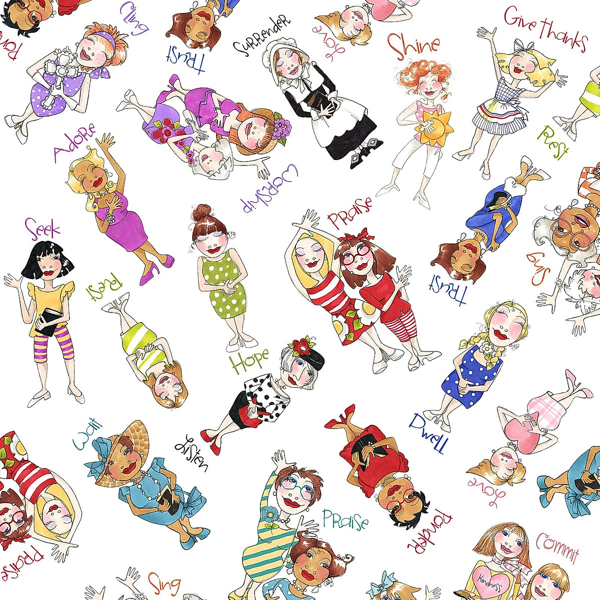 Loralie Designs Faithful Ladies Toss Fabric by The Yard for Quilting