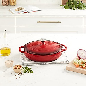 Lodge 3.6 Quart Enameled Cast Iron Oval Casserole With Lid– Dual Handles – Oven Safe up to 500° F or on Stovetop - Use to Marinate, Cook, Bake, Refrigerate and Serve – Island Spice Red