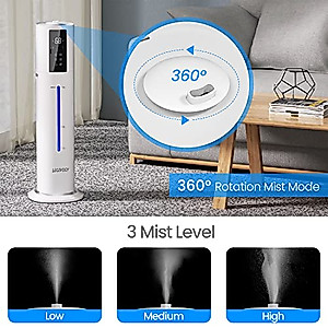 Humidifiers for Bedroom Large Room Home, 8L Top Fill Cool Mist Humidifiers for Baby and Plants, 360°Rotation Nozzles, Essential Oil Diffuser, Customized Humidity, Sleep Mode (White)