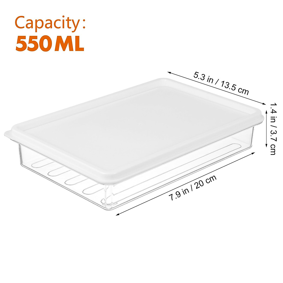 Luxshiny Bacon Storage Container for Fridge Bacon Holder 550ml Plastic Meat Saver Cold Cuts Cheese Keeper with Lid Freezer Storage Containers for Fruits Vegetables Meat Cookie 20x13.5x3.7CM