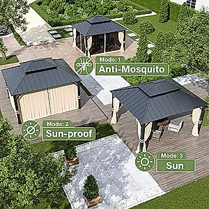 10' x 20' Hardtop Gazebo,Outdoor Galvanized Steel Metal Double Roof Gazebo with Curtains and Netting for Patios,Gardens,Lawns,Khaki