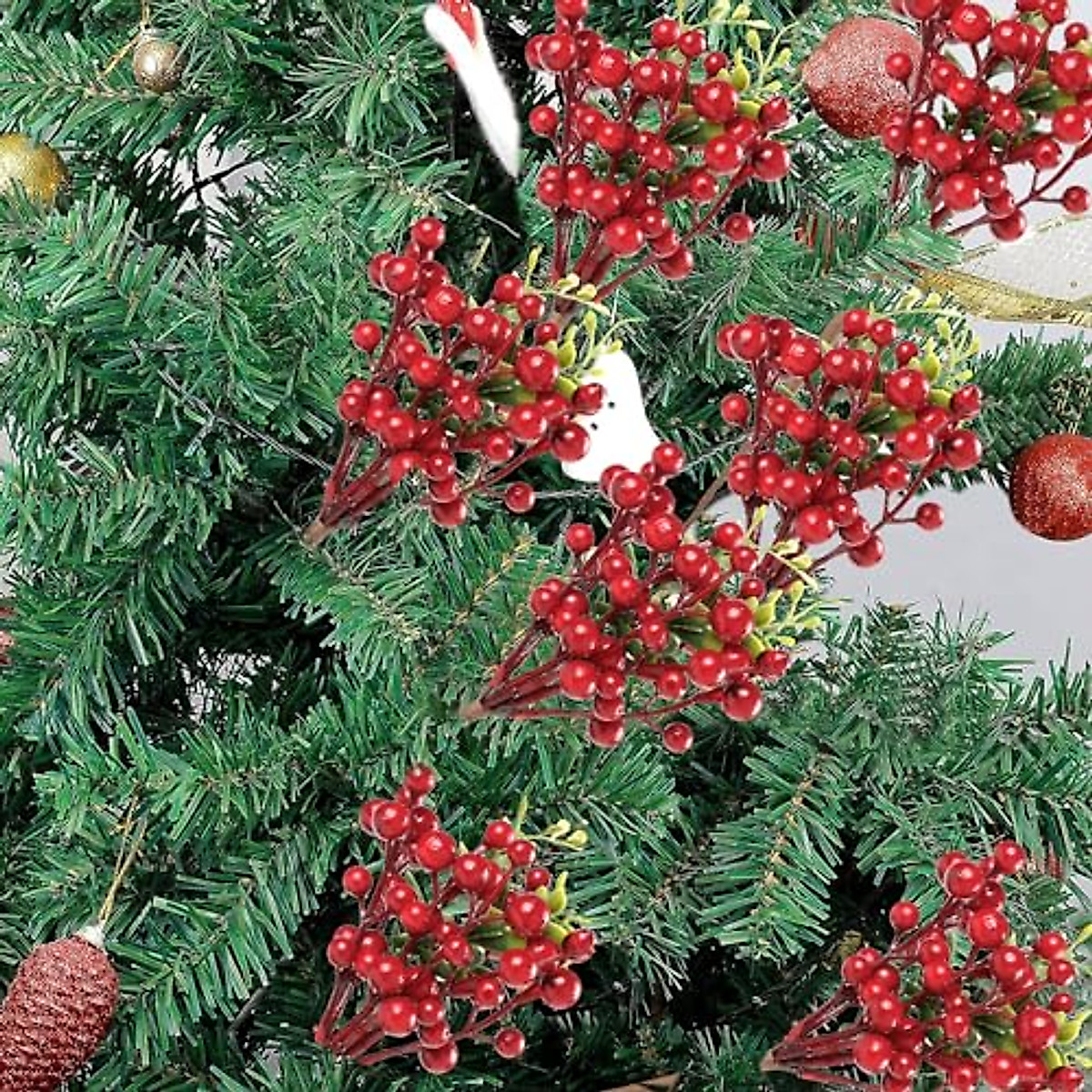 HEBE 12 Pack Christmas Flower Picks Artificial Red Berry Stems Fake Holly Berries Branches for Christmas Tree 0rnaments DIY Wreath Vase Holiday Home Xmas Decor