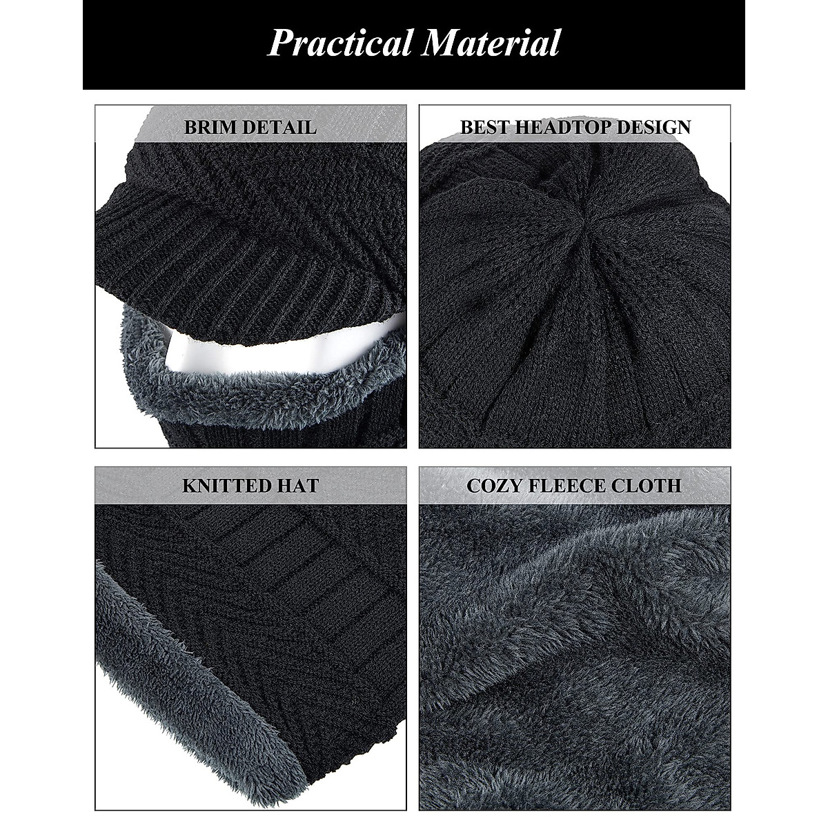 2 Pieces Winter Knitted Balaclava Beanie Hat Warm Cycling Face Covering Winter Neck Warmer Knit Hat Neck Gaiter for Adults Outdoor Sports, Black and Navy Blue