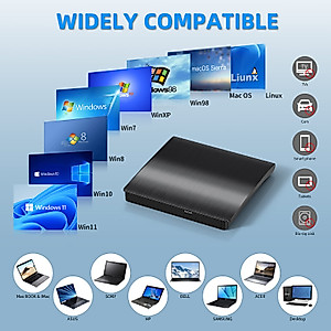 BILEYCHA External DVD/CD Drive, USB 3.0 Slim Portable CD DVD +/-RW Drive, External DVD/CD ROM Writer for Laptop or Desktop Compatible with Windows XP/7/8/10, Mac OS, Linux